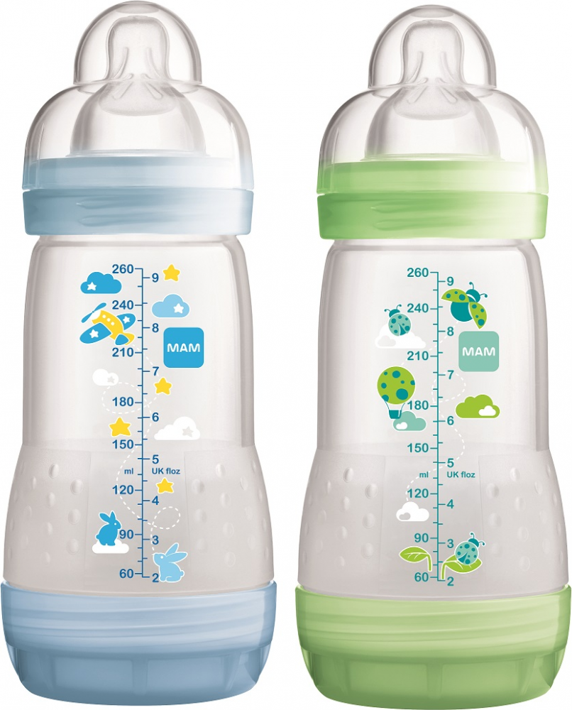 Lot de 2 biberons MAM anti-colique 260ml Bleu et Vert - Definitive MAM ...